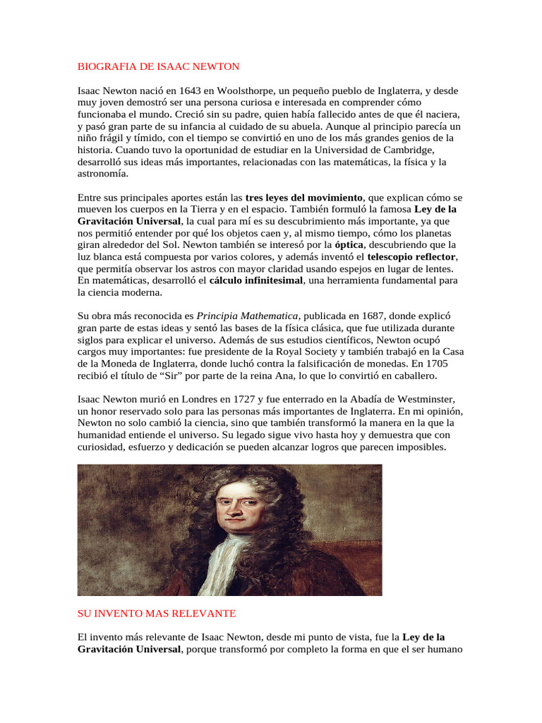 Biografía de Isaac Newton y su legado | PDF | Isaac Newton | Gravedad