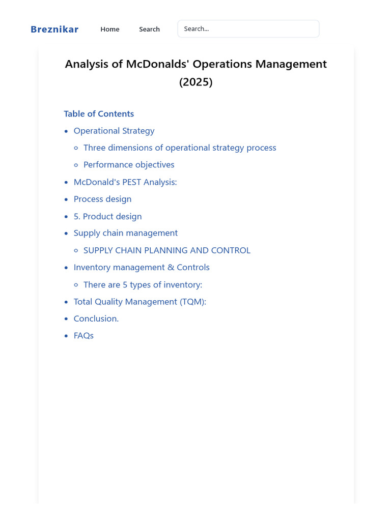 McDonald's Operations Management Analysis 2025 | PDF | Hamburgers ...