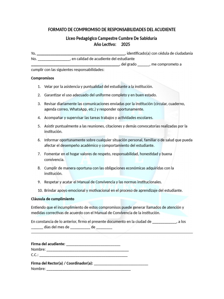 Formato de Compromiso de Responsabilidades Del Acudiente | PDF