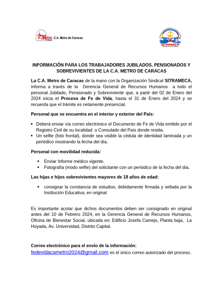 Proceso de Fe de Vida 2024 Interno | PDF