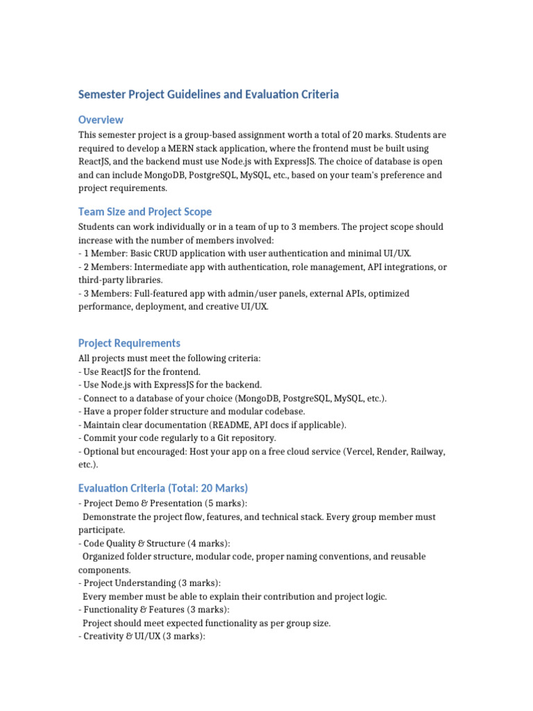 MERN Stack Project Guidelines & Criteria | PDF | Computing | Software