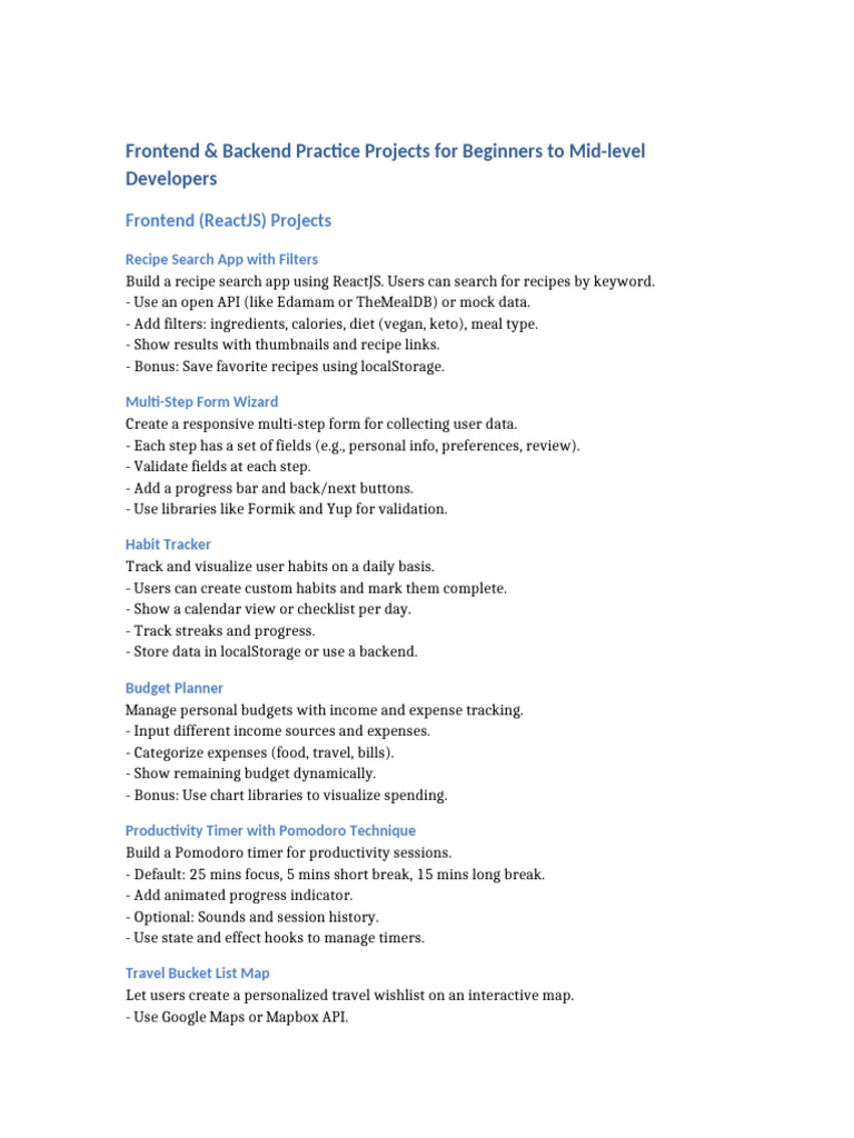 Frontend Backend Practice Projects | PDF | Computing | Software