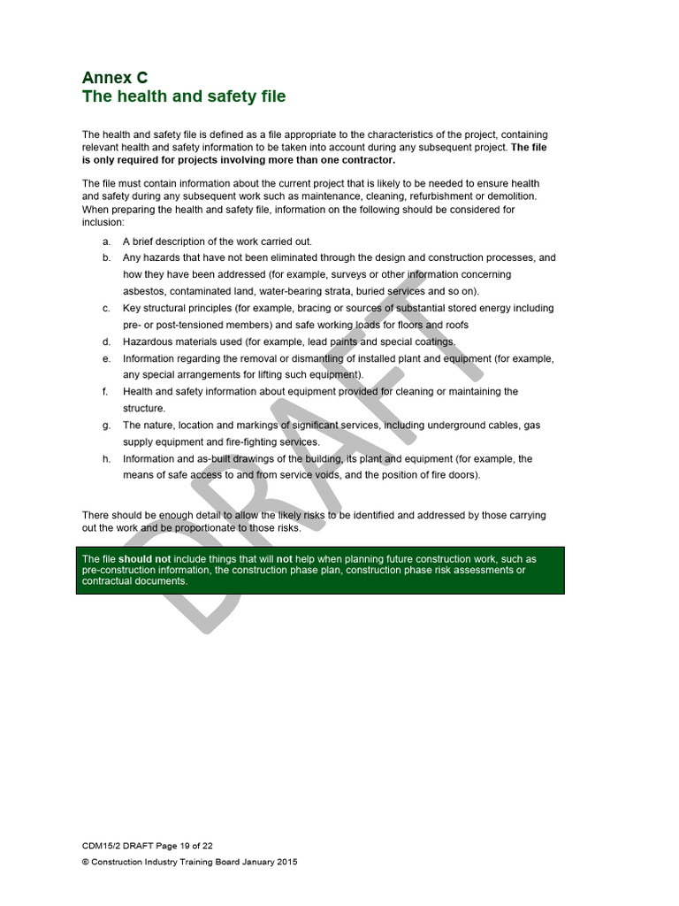 Health and Safety File Guidelines | PDF