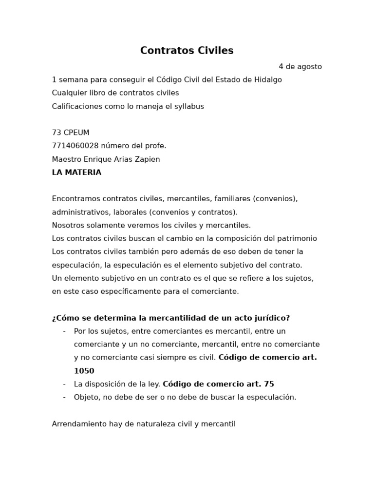 Clasificación de Contratos Civiles y Mercantiles | PDF | Derecho civil ...