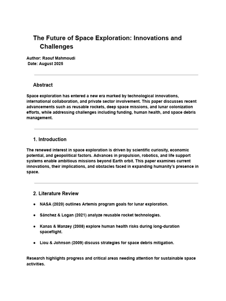 The Future of Space Exploration Innovations and Challenges | PDF ...