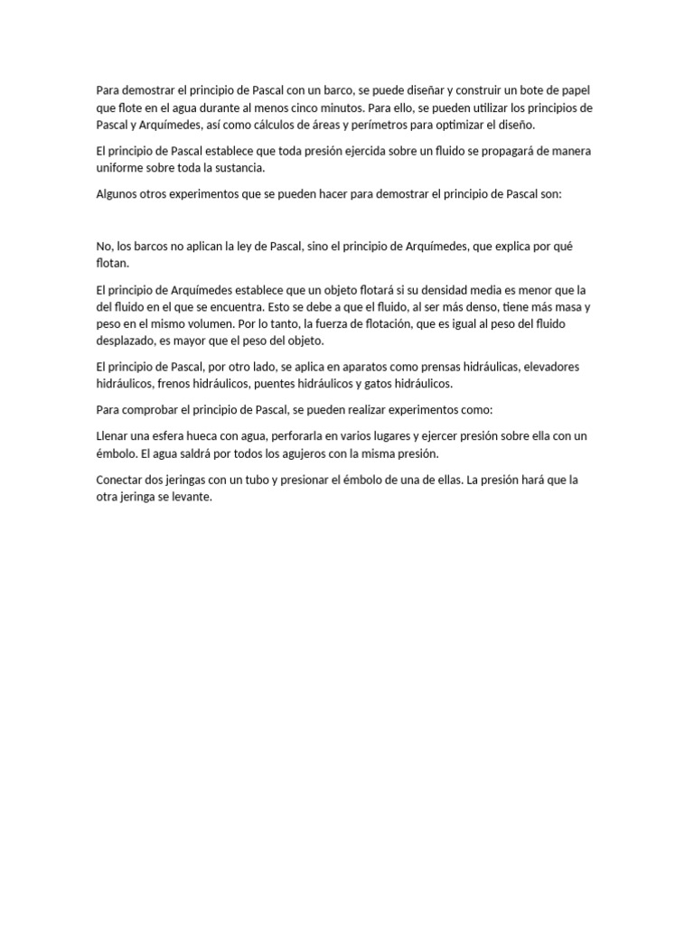 Experimentos del Principio de Pascal y Arquímedes | PDF