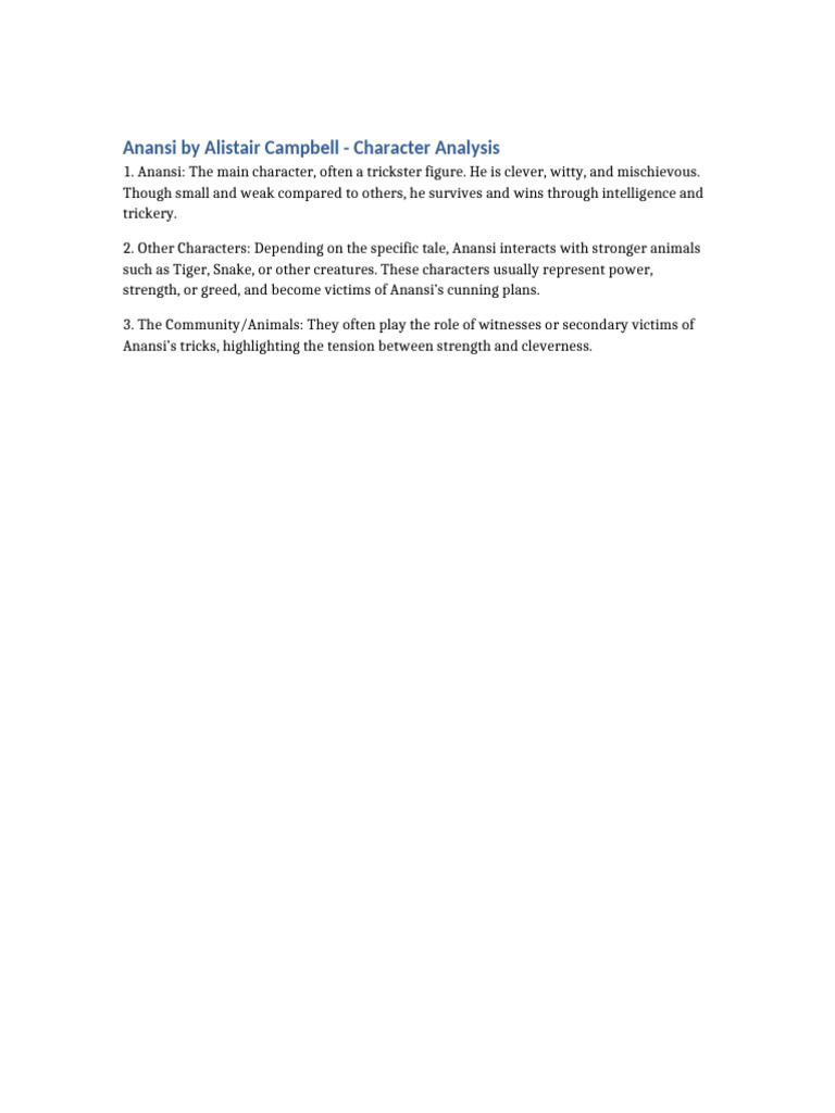 Anansi Character Analysis | PDF