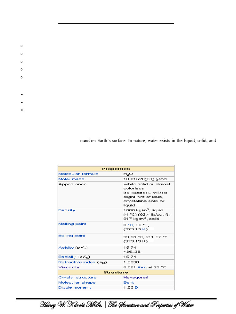 Structure and Properties of Water | PDF | Properties Of Water ...