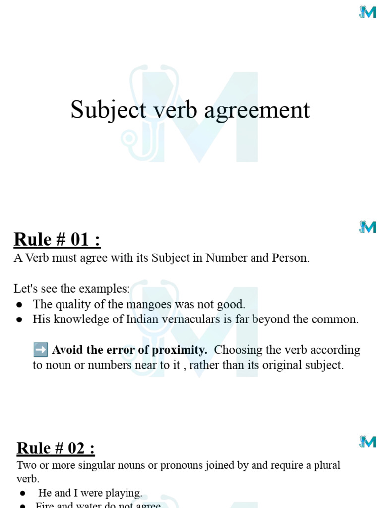 Subject-Verb Agreement Rules | PDF | Grammatical Number | Plural