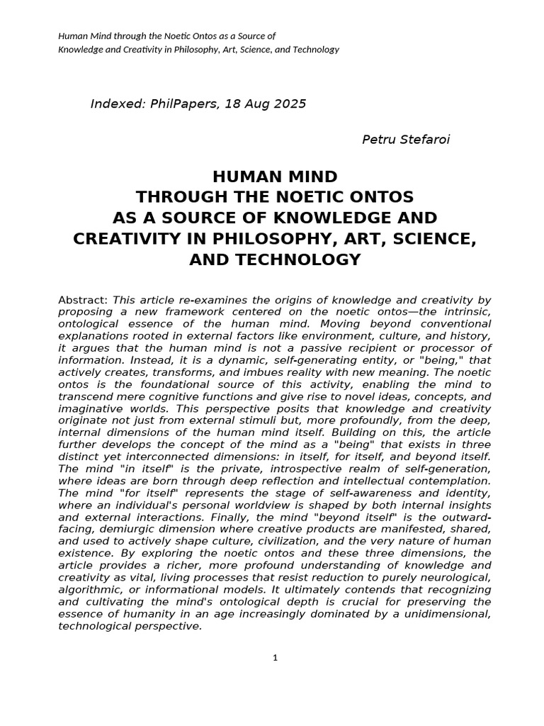Human Mind Through The Noetic Ontos As A Source of Knowledge and ...