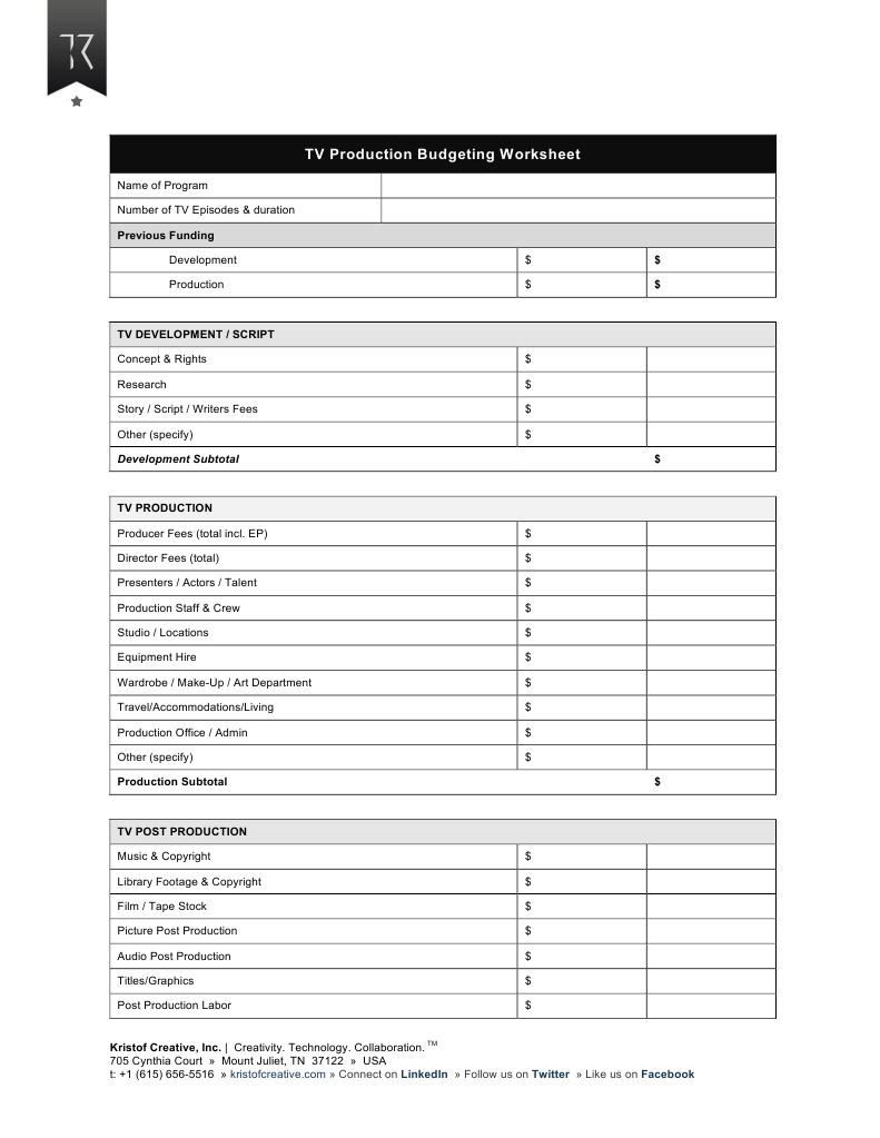 TV Production Budgeting Worksheet | PDF