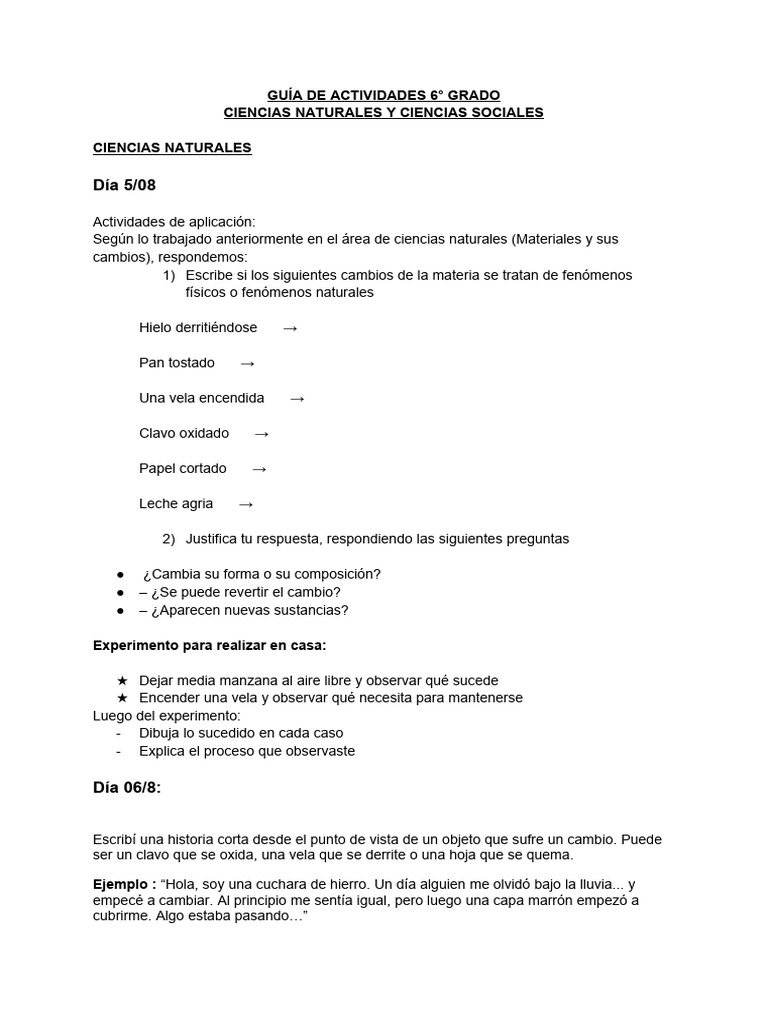 Actividades de Ciencias 6° Grado | PDF