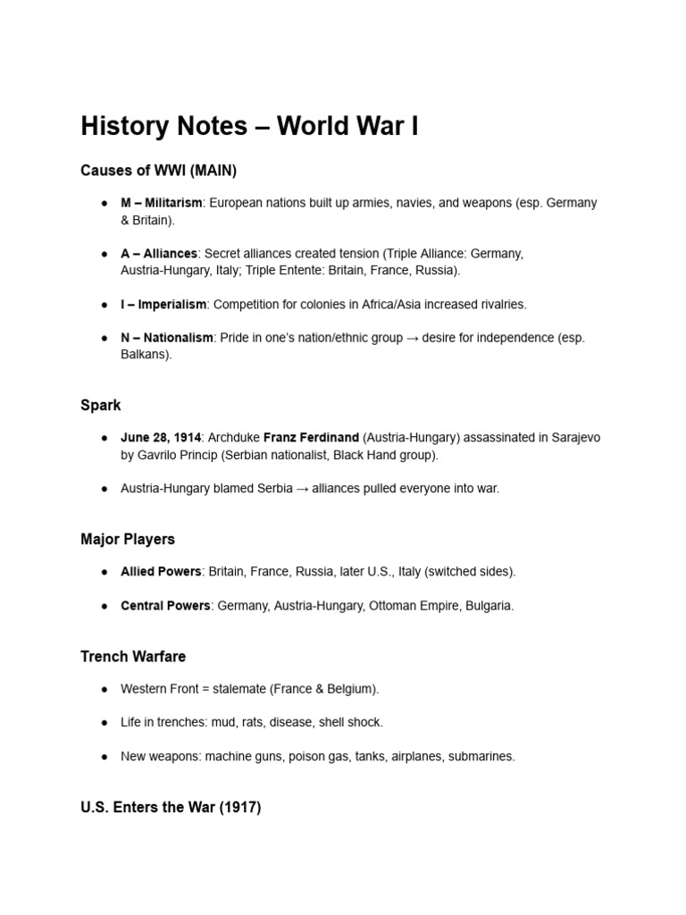 History Notes WW1 | PDF