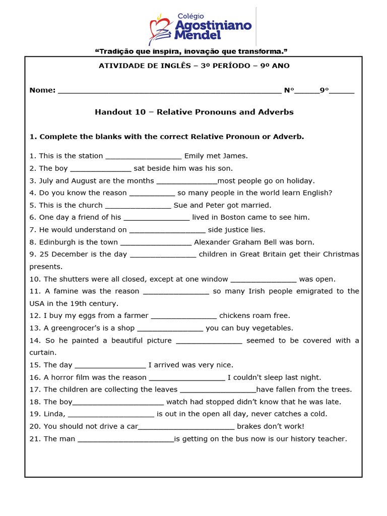 Handout 10 - Relative Pronouns and Adverbs | PDF