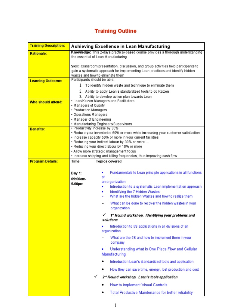 Lean Outline | PDF | Lean Manufacturing | Process Management