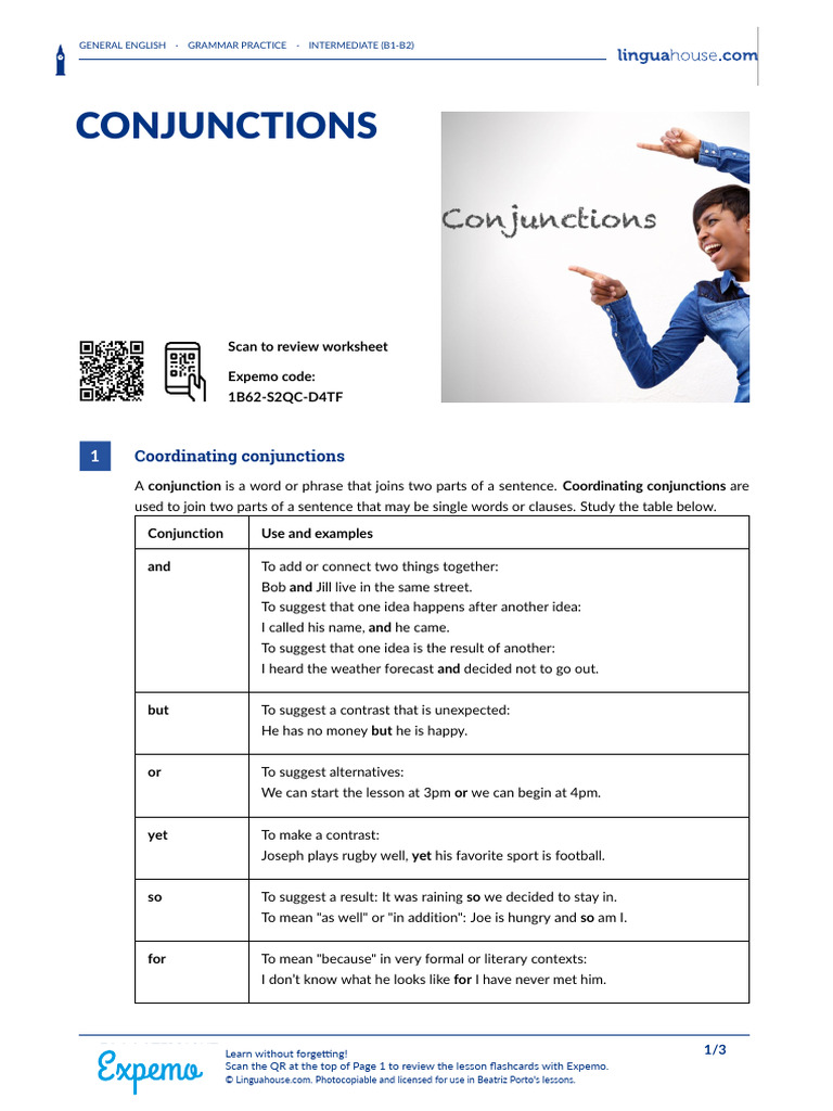 Intermediate English Conjunctions Guide | PDF | Linguistics | Grammar