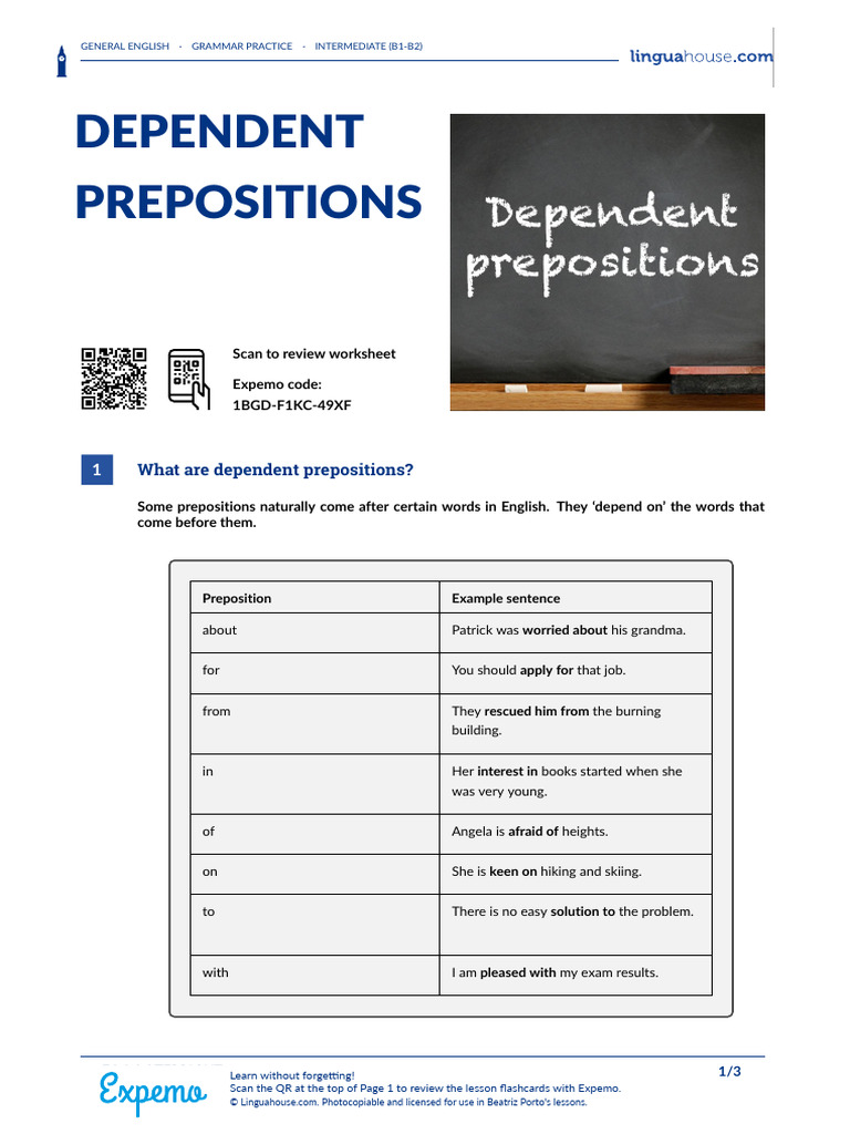 Dependent Prepositions Practice B1-B2 | PDF | English Language | Verb