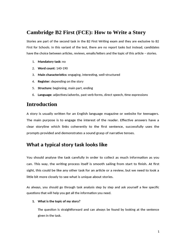 Writing Stories for B2 First Exam | PDF | Verb | Question