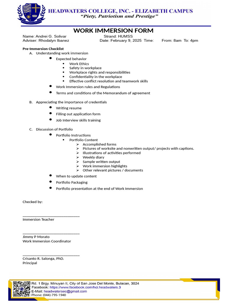 Work Immersion Documentation Guide | PDF | Social Psychology