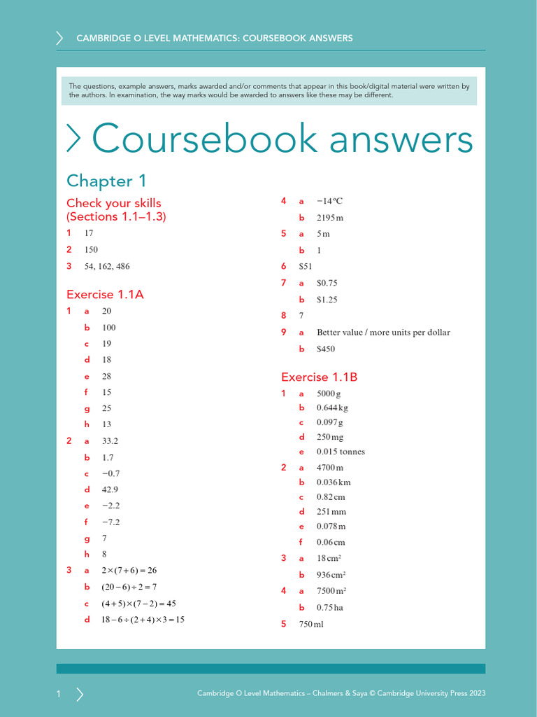 Cambridge O Level Maths Coursebook Answers | PDF | Discrete Mathematics ...