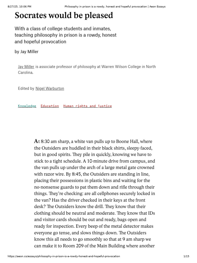 Philosophy in Prison Is A Rowdy, Honest and Hopeful Provocation | PDF ...