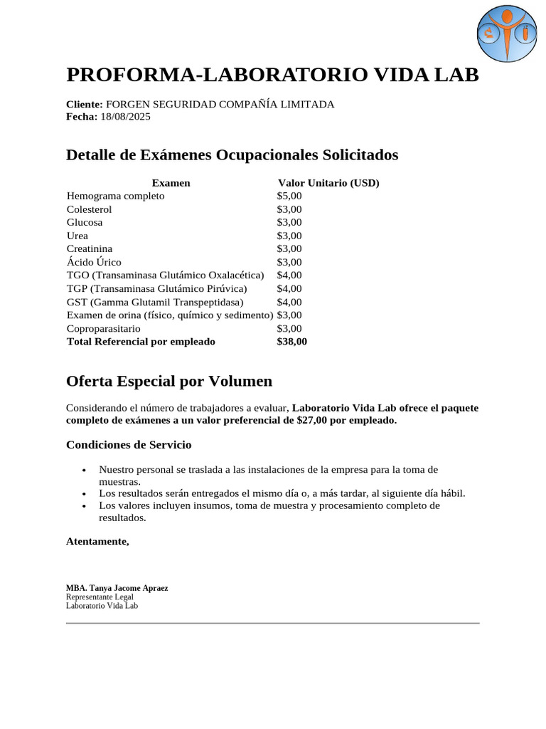 Proforma Vida Lab | PDF