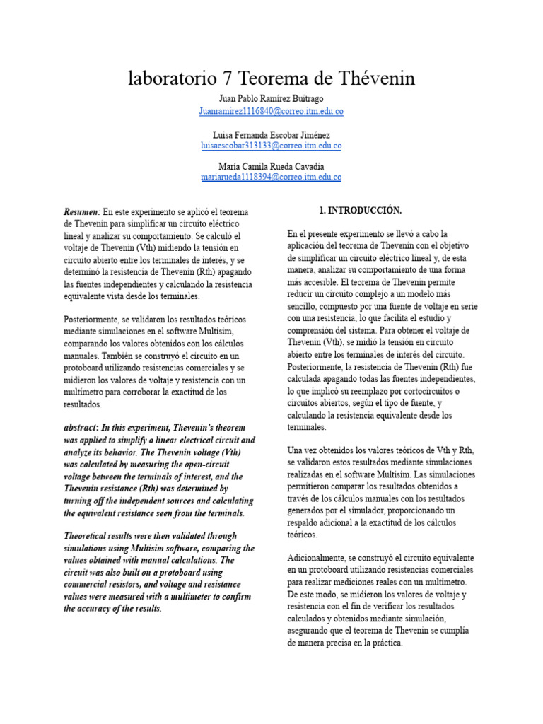 Aplicación del Teorema de Thevenin | PDF | Red eléctrica | Resistor
