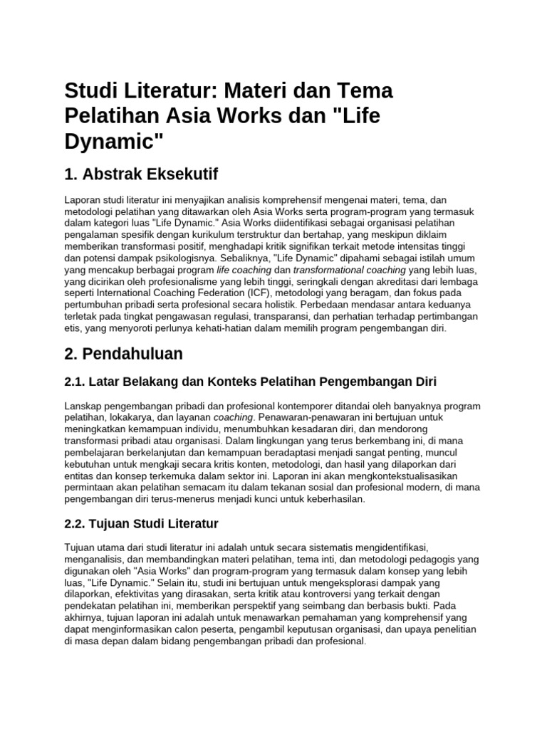 Analisis Pelatihan Asia Works dan Life Dynamic | PDF