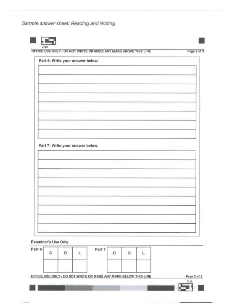 Key For Schools Writing PART 2 Answer Sheet | PDF