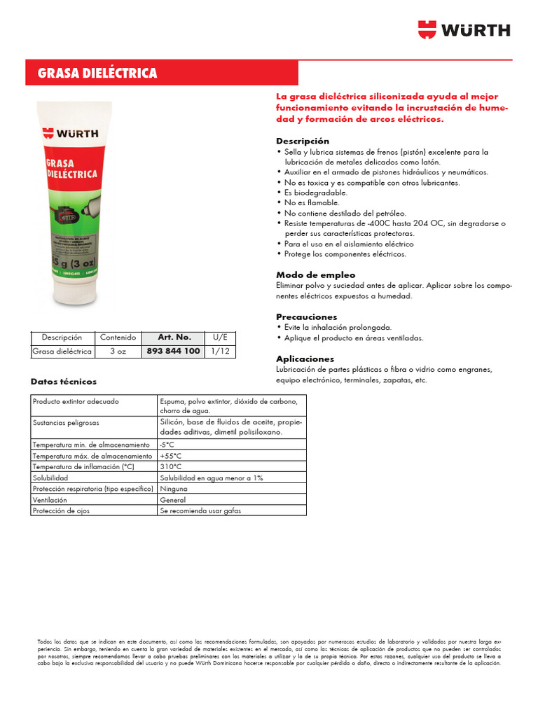 Grasa Dielectrica Wurht 85gr | PDF | Lubricante | Agua