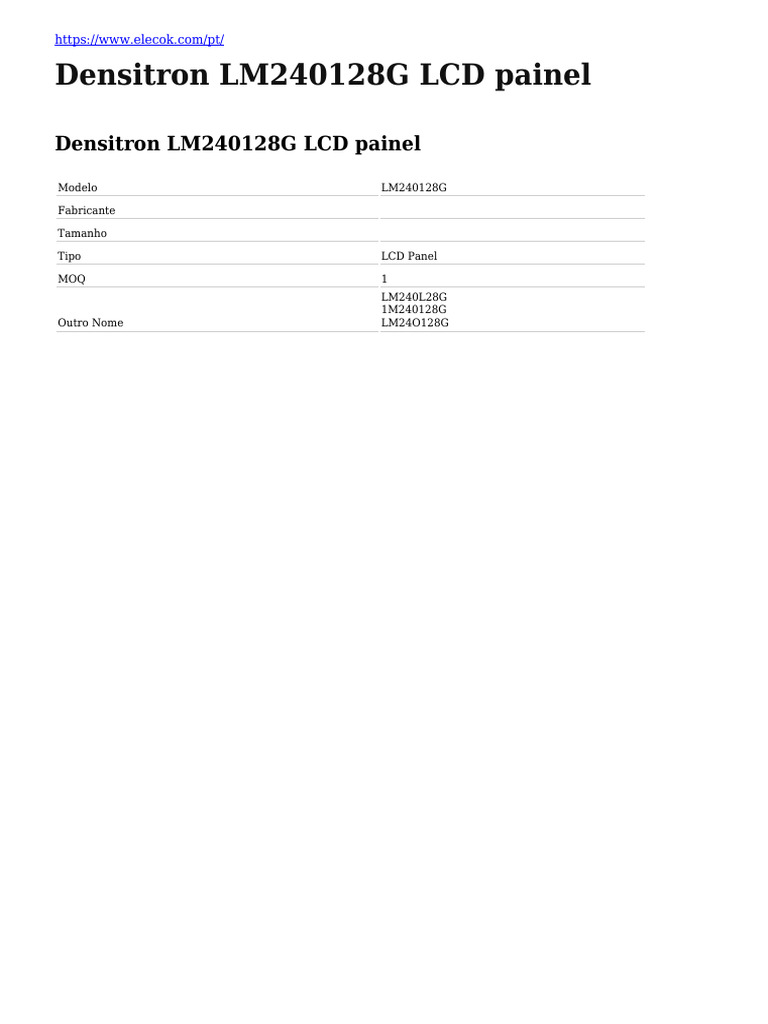 Densitron LM240128G LCD Painel (PT) | PDF