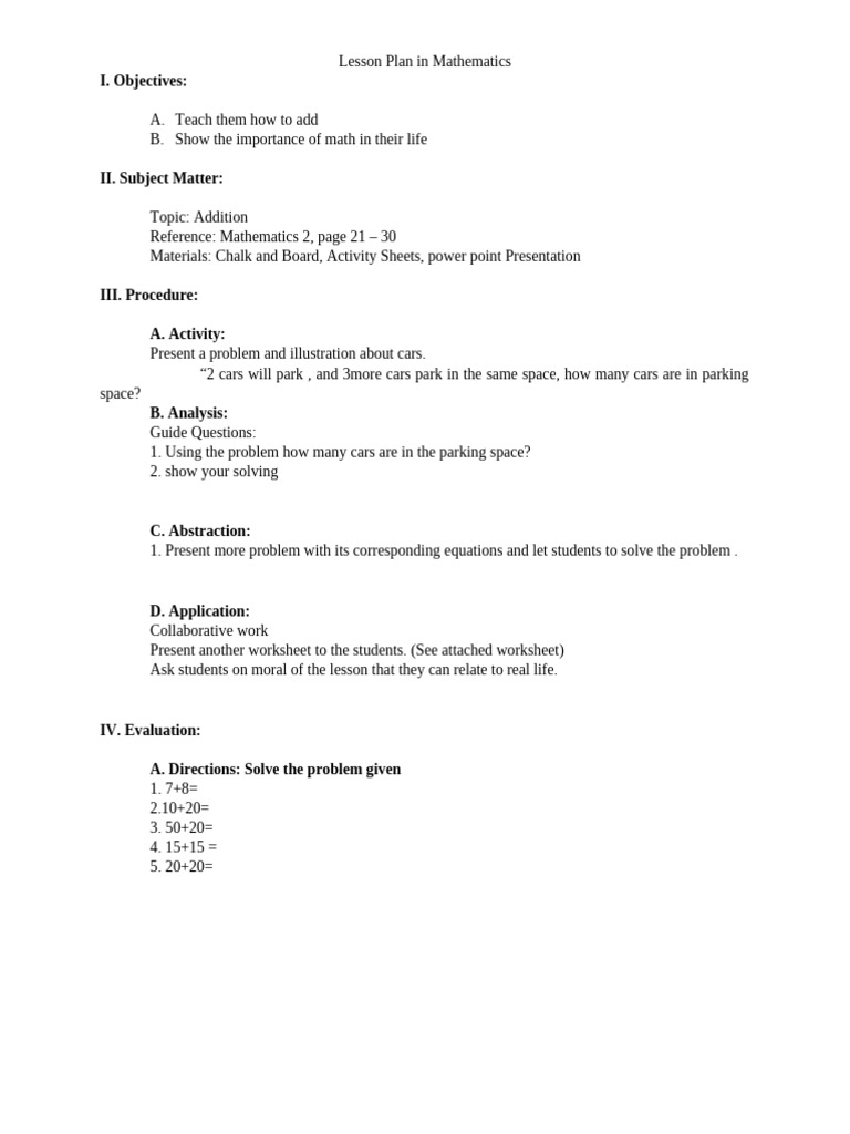 Demo Lesson Plan Math Ashley | PDF