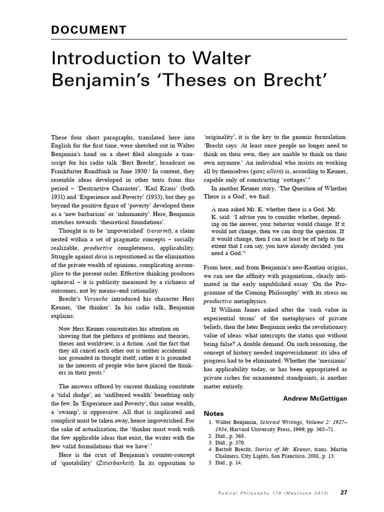 Benjamin's Theses on Brecht Explained | PDF | Thought | William James