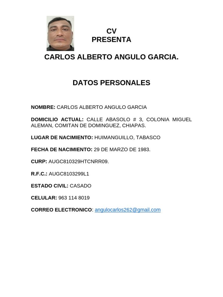 CV de Carlos Alberto Angulo García | PDF