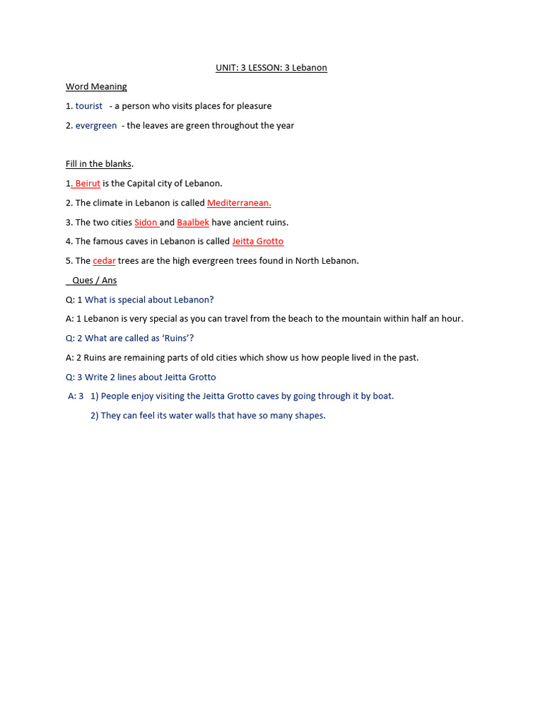 Unit 3 Lesson 3 Lebanon | PDF