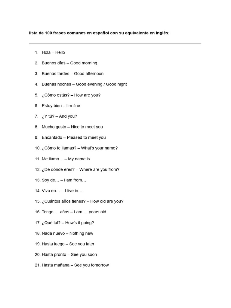 100 Frases Comunes en Español e Inglés | PDF | Música grabada ...