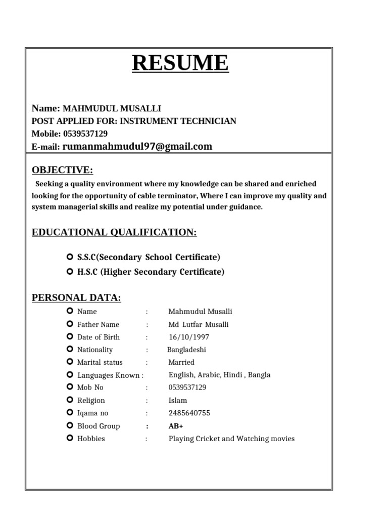 Instrument Technician Cv273 | PDF | Electrical Engineering | Electricity