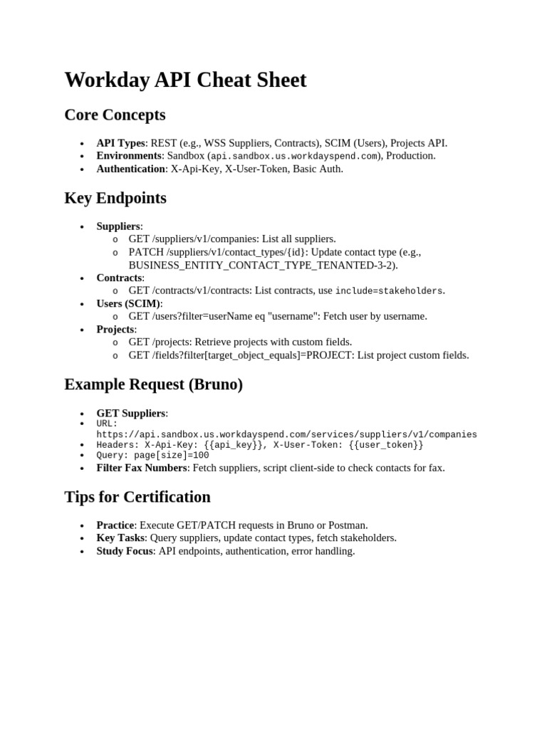 Workday API Cheat Sheet | PDF