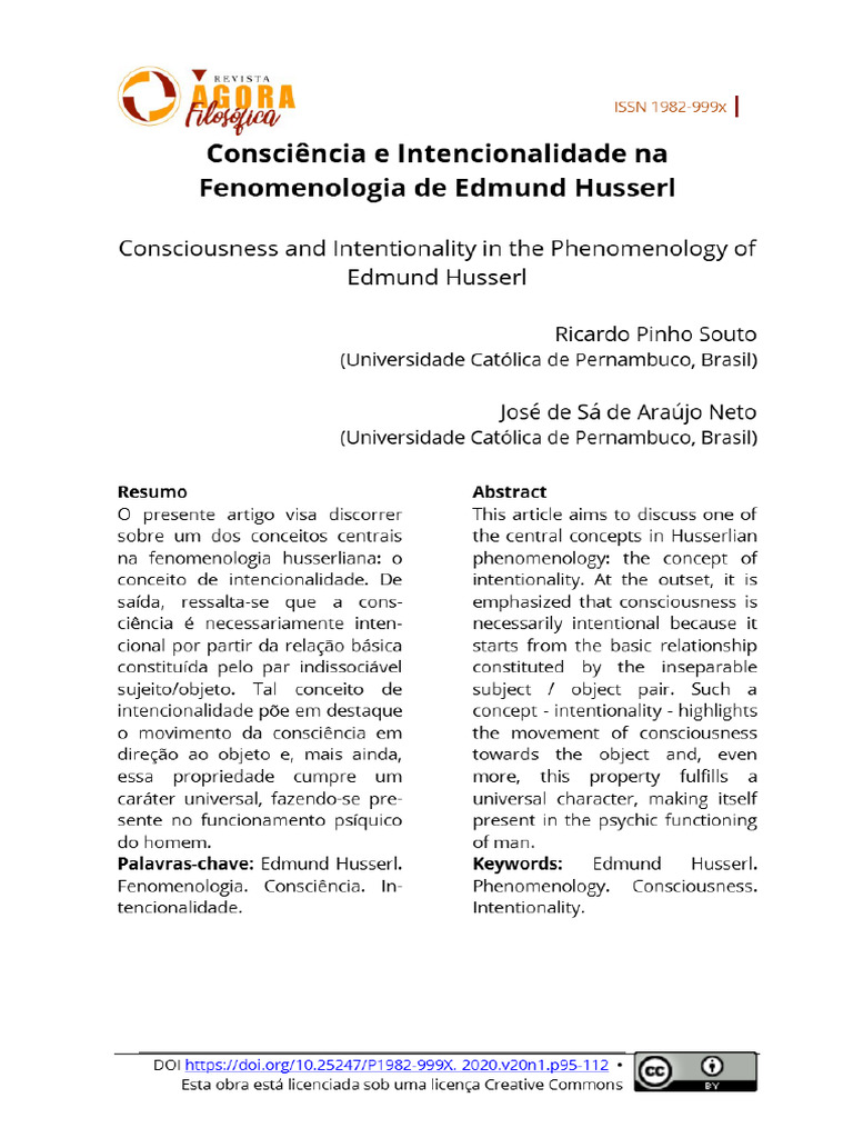 Vista Do Consciência e Intencionalidade Na Fenomenologia de Edmund ...