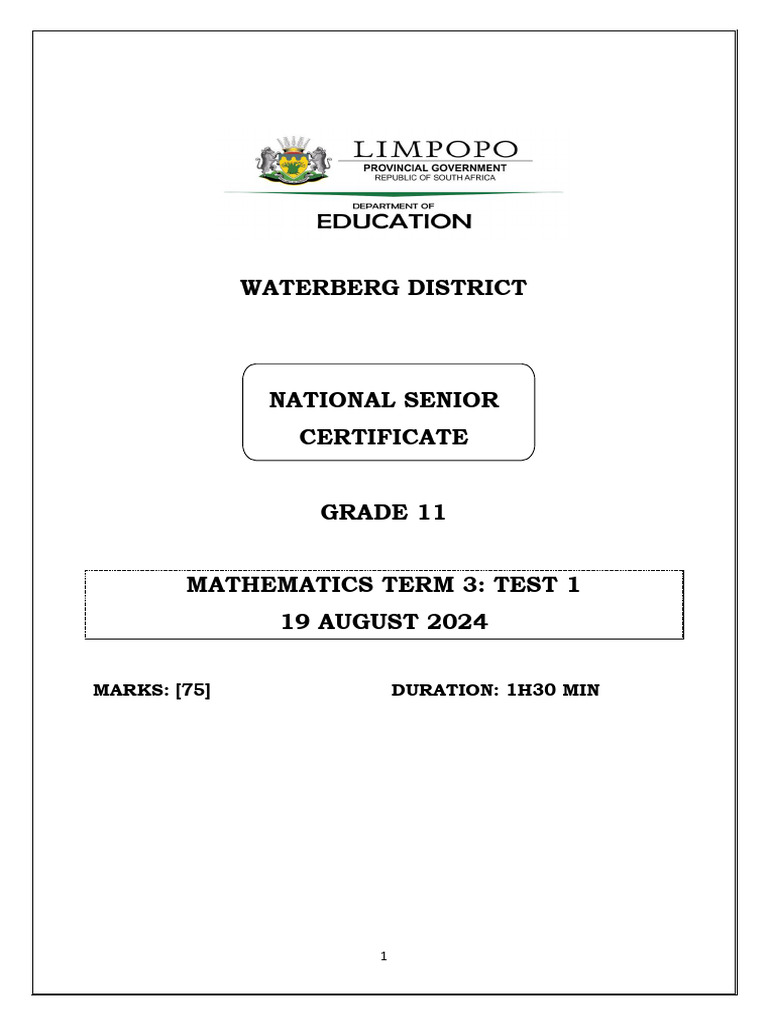 Grade 11 Mathematics Term 3 Test 2024 | PDF | Standard Deviation | Mean