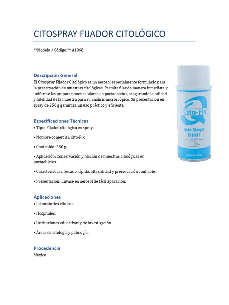 Ficha Tecnica Citospray Fijador Citologico A1068 | PDF