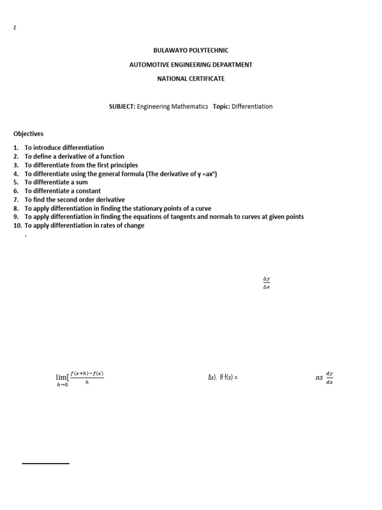 Differentiation in Engineering Mathematics | PDF | Derivative | Gradient