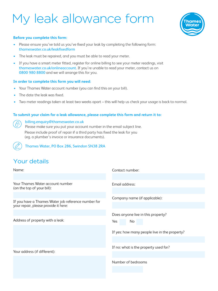 Thames Water Leak Allowance Form | PDF