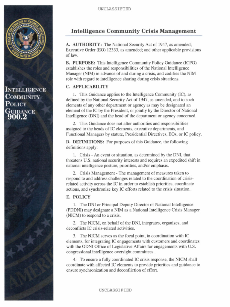 Intelligence Community Crisis Management Guide | PDF | United States ...