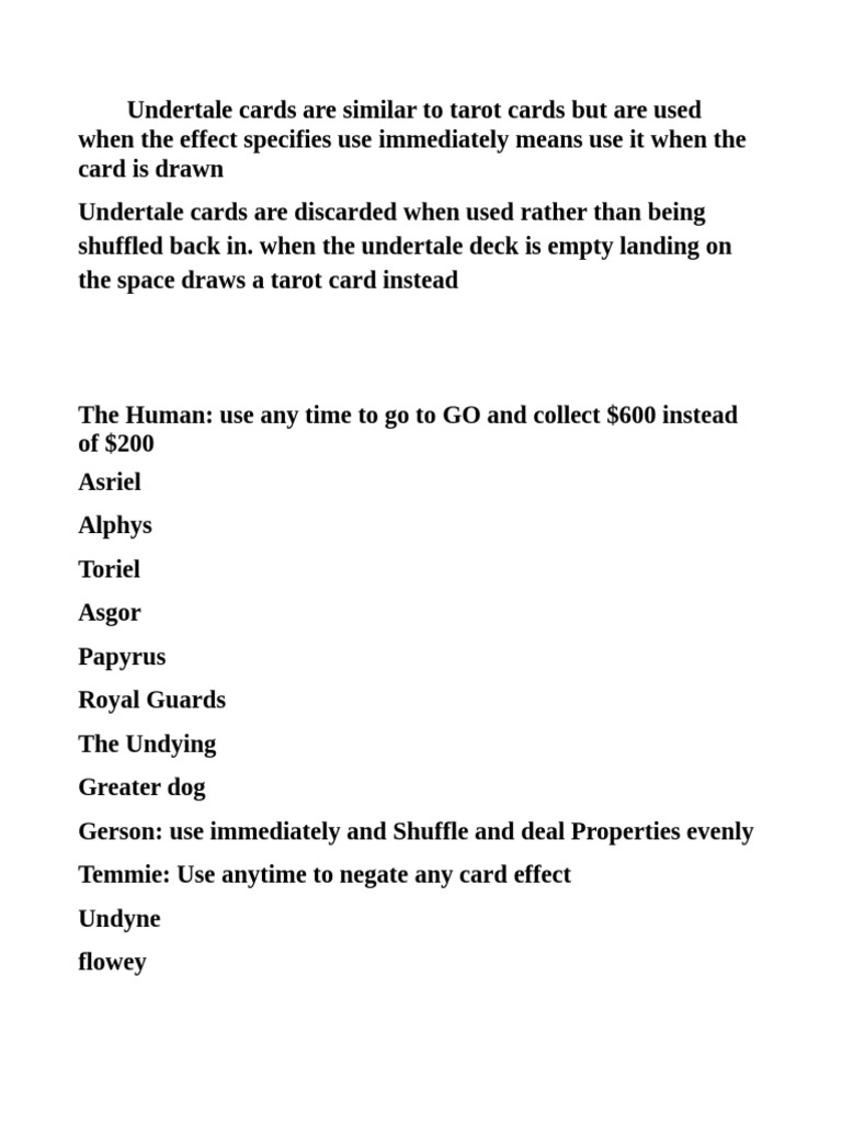 Undertale Cards Effects | PDF