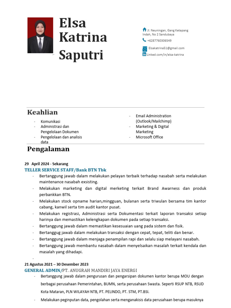 CV - Elsa Katrina | PDF