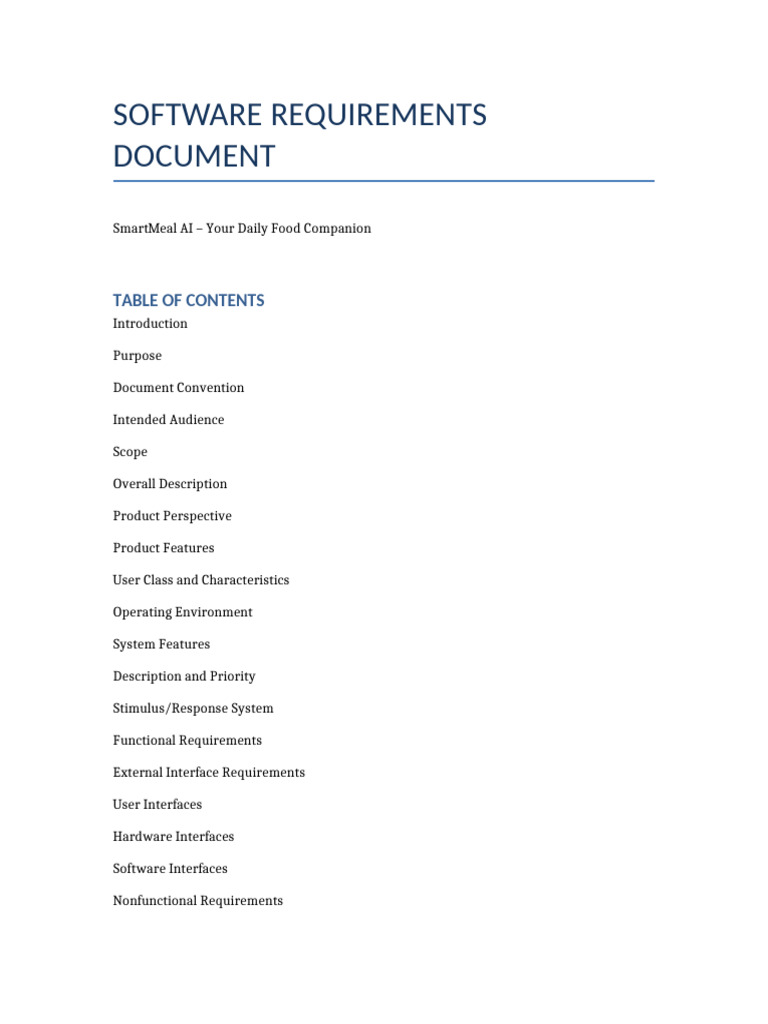 SmartMealAI Software Requirements Document | PDF | Artificial Intelligence | Intelligence (AI ...