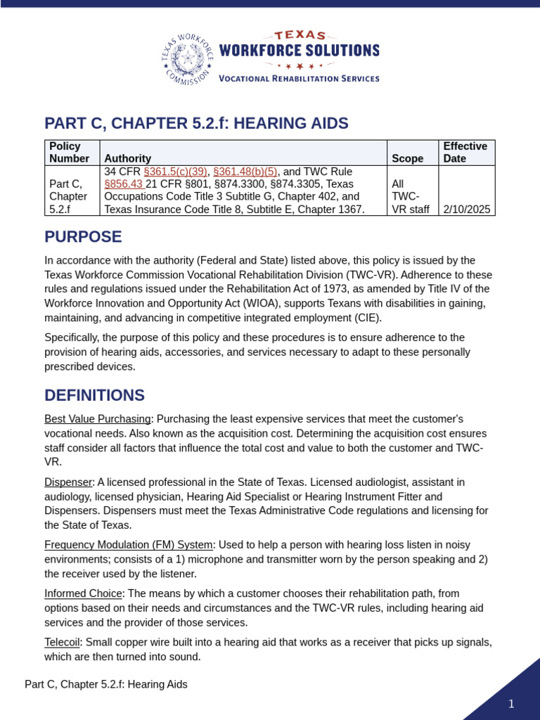 TWC Hearing Aids Policy Overview | PDF | Hearing Aid | Audiology