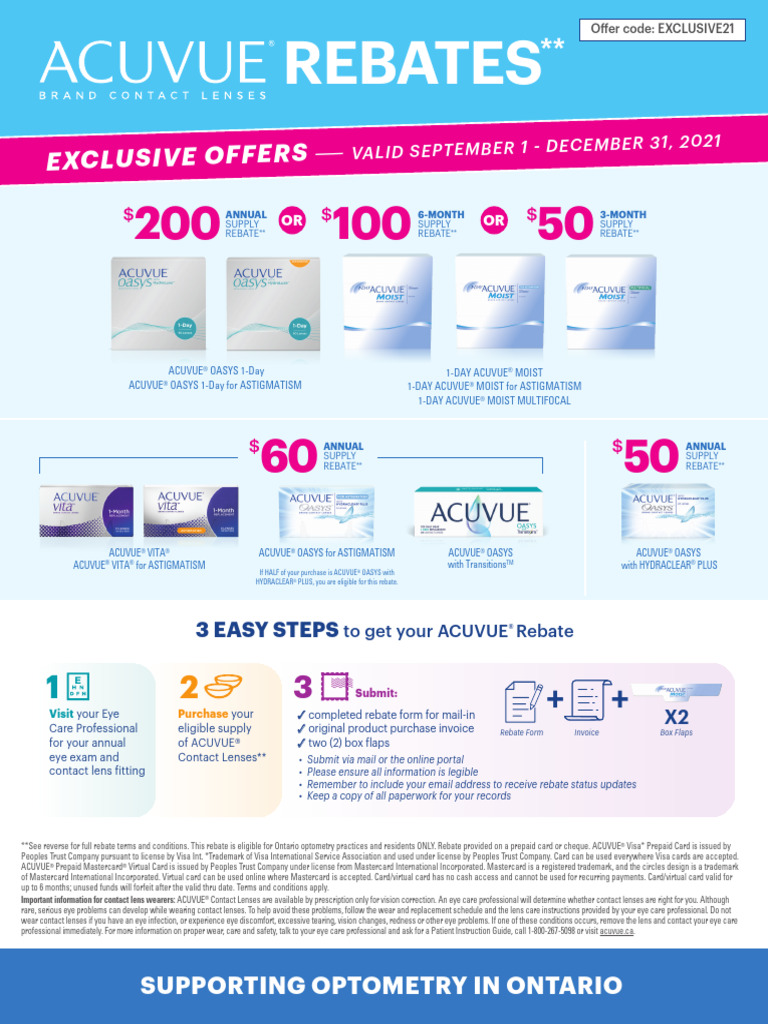 2021 Acuvue Ontario Exclusive Rebate - EN | PDF | Contact Lens | Debit Card