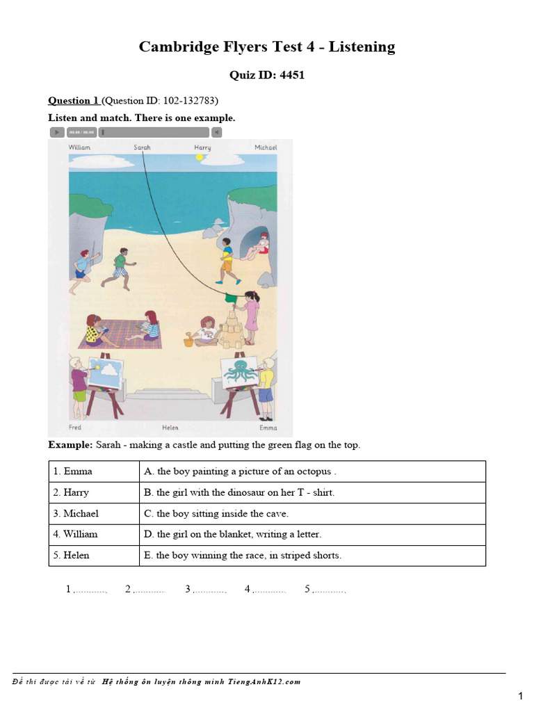 Quiz - 4451 - Cambridge Flyers Test 4 - Listening | PDF